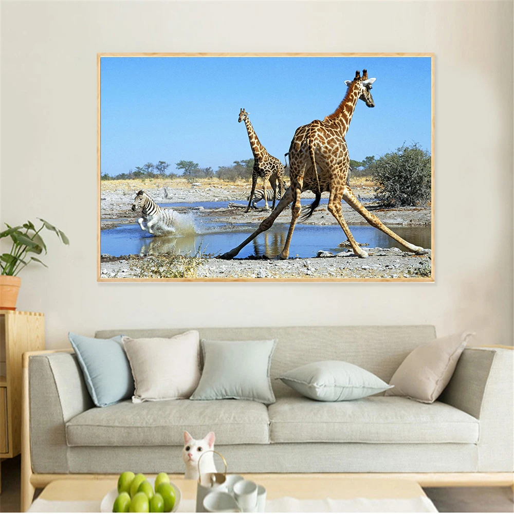 African Giraffe Posters and Prints Sunset Giraffes Painting Canvas Wall ...