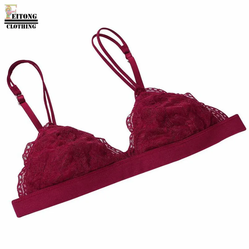 2018 Feitong Women Wine Black Sexy Push Up V Thin Slim Unpadded Lace