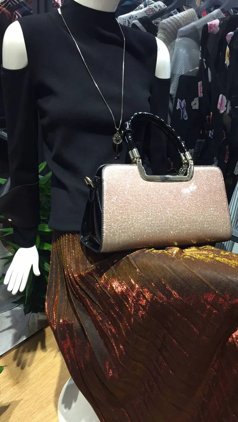 Shimmery Metallic Gold Handbag Women Messenger Bag Cross Body ...