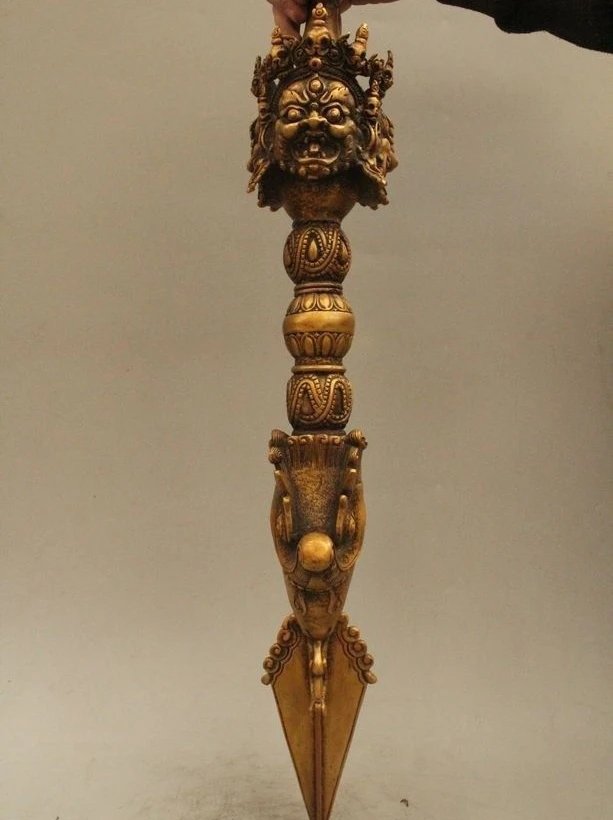 23-China-Tibet-Buddhism-Folk-Bronze-Mahakala-Buddha-Head-Vajra-Weapon ...