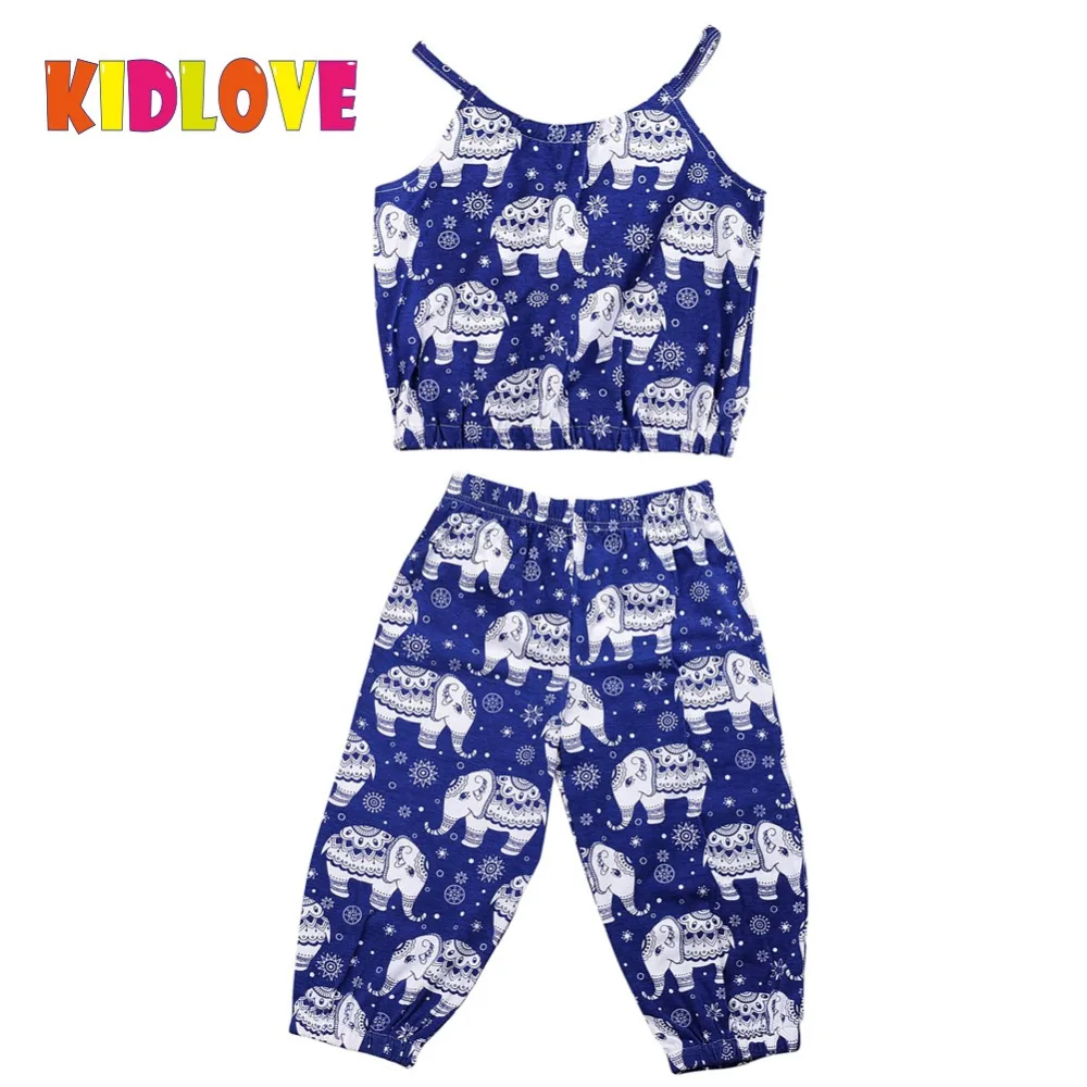 None Clothing Sets Girls Clothes Elephant Printing Sling Tops Long ...