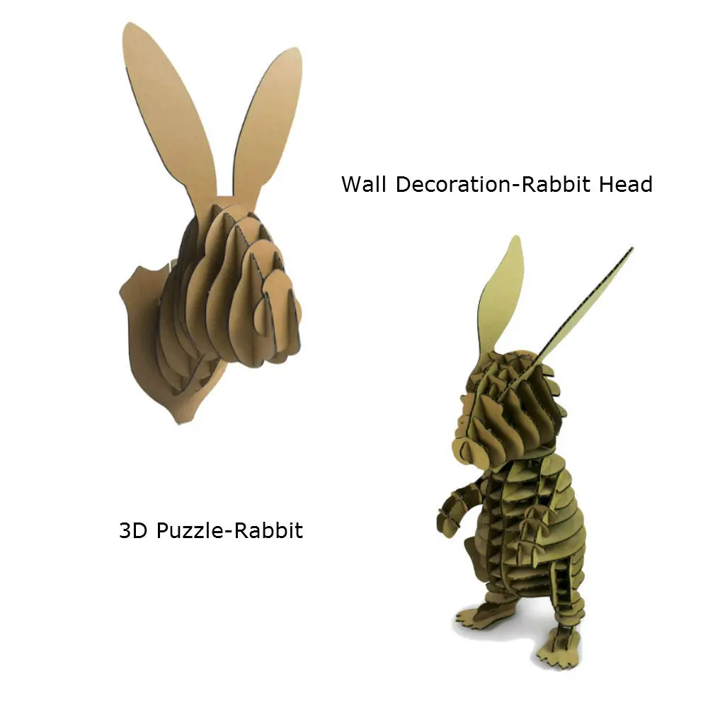 2pcs Rabbit Head Wall Decoration Sculpture 3D Jigsaw Puzzle Cardboard ...