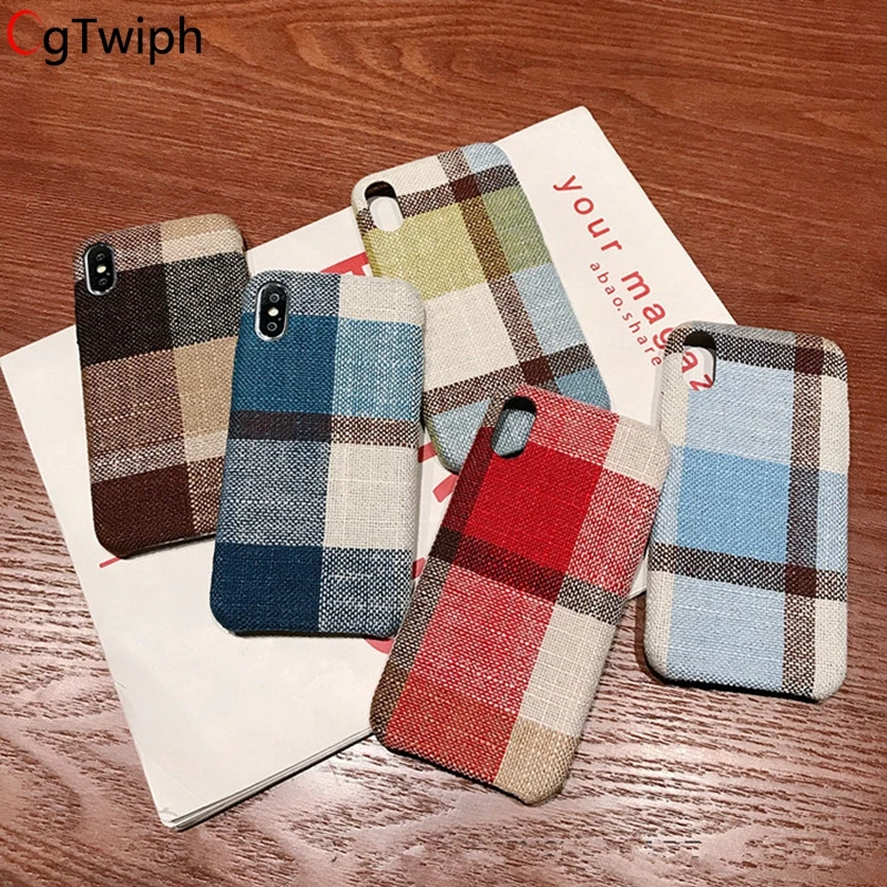 Simple Plaid Cloth Fabric Autumn Warm Plush Phone Case for Iphone X XR ...