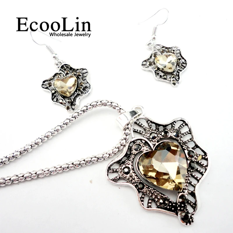 Fashion 4 Color Choose Retro Silver Color Jewelry Set Women Pendant ...