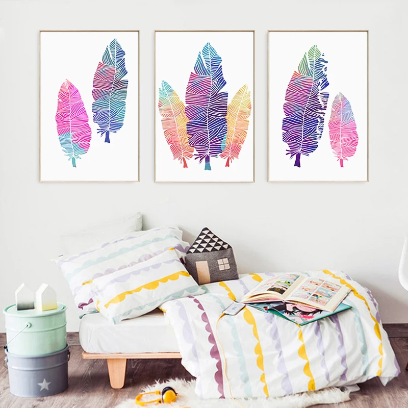 Nordic Color Feather Wall Art Style Painting Modern Canvas Painting ...