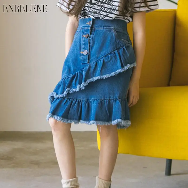 2018 Children Summer New Denim Skirt Blue Cotton Patchwork Falbala ...