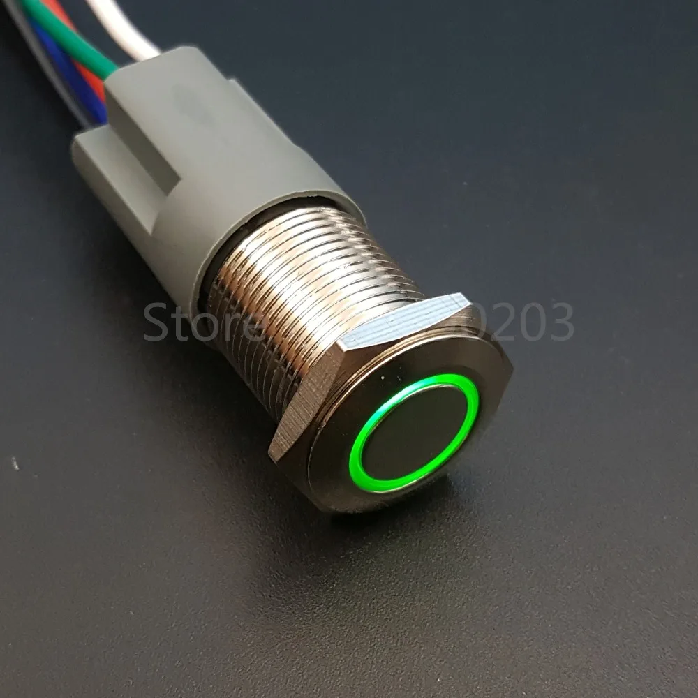 16mm Metal Round 12V Led 5Pin Self Locking Flat Push Button Switch 1NO ...