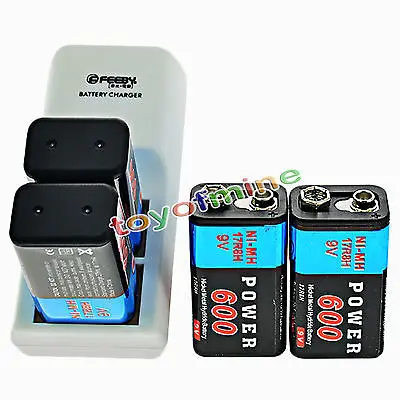 4pcs 600mAh 9V 6F22 충전식 NiMH 배터리 및 2 슬롯 9 볼트 배터리 충전기|충전가능 배터리| - AliExpress