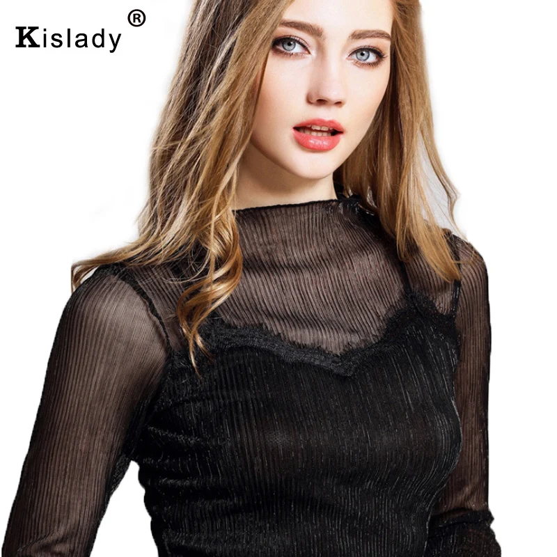 Kislady 2018 Spring Summer Personality Women Shining Silk Tops Sexy See ...