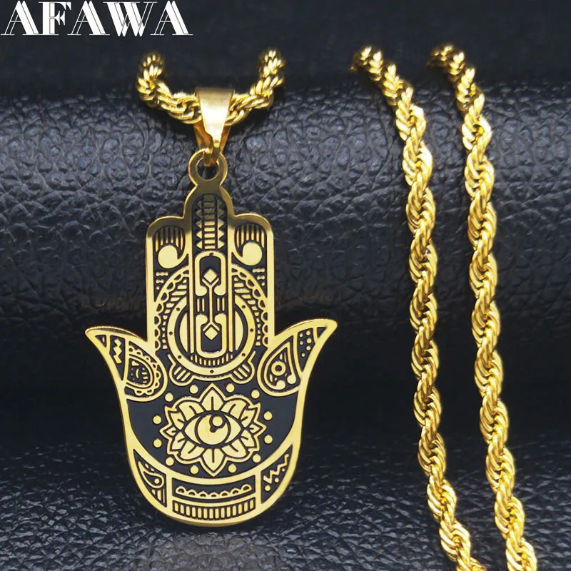 2021 Fashion Hamsa Hand Stainless Steel Chain Necklace for Men Gold ...