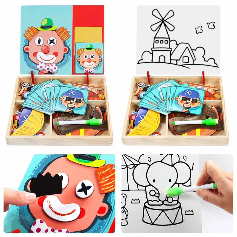 Face Swap 3D Magnetic Puzzle Wooden Toys For Children Montessori ...