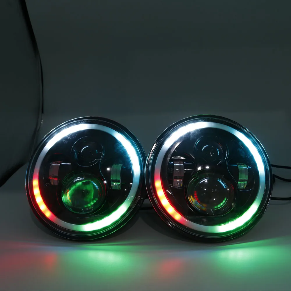 7Inch-Headlight-For-Jeep-Wrangler-JK-TJ-App-Multicolor-RGB-Halo-7-Led ...