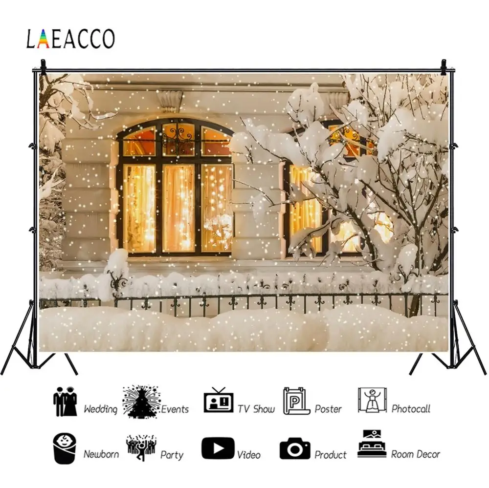 Laeacco Snow Photography Backdrops Winter Window Outside Wedding Baby ...