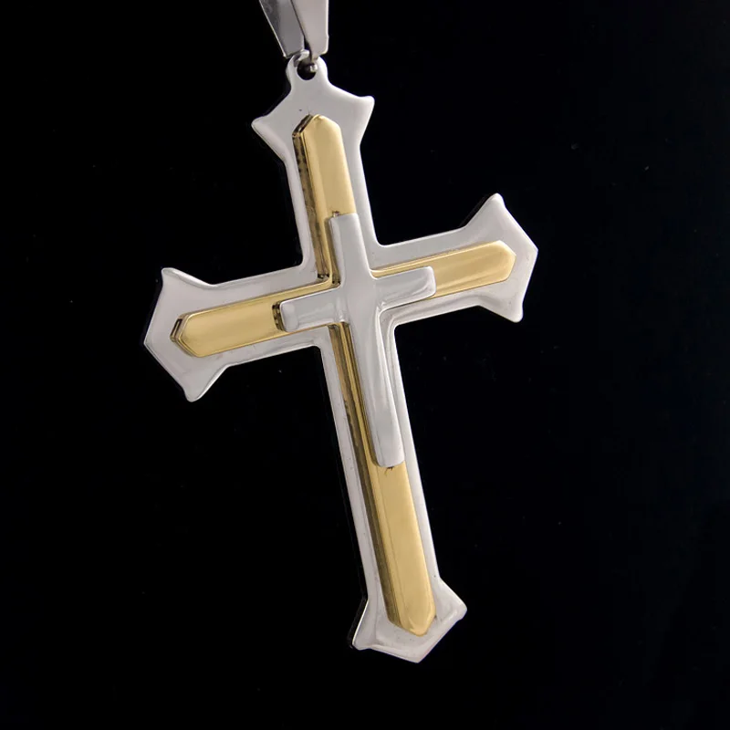 new design Classic 3 layers big gold rood Cross Pendant 316 stainless ...
