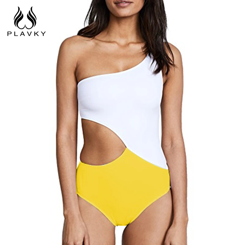 Sexy White Yellow High Waist Cut Out Trikini Ribbed Bathing Suit