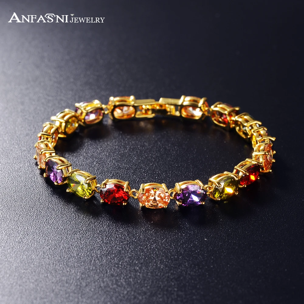 ANFASNI Artistic Beautiful Bracelets Golden Color Colorful Bangle AAA ...