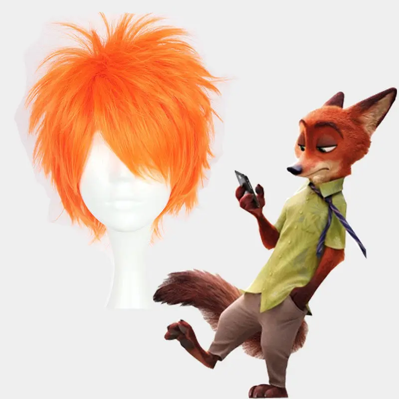 Hot Sell! Movie Zootopia Nick Fox Cosplay Short Orange Synthetic ...
