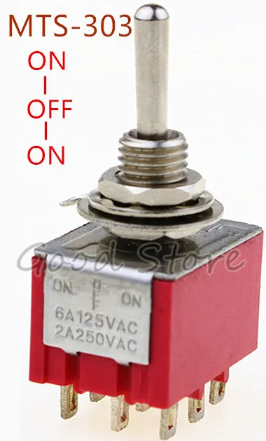 Mts-303 Red On-off-on 6mm Latching Switches 3 Position 3p2t 125vac/6a ...