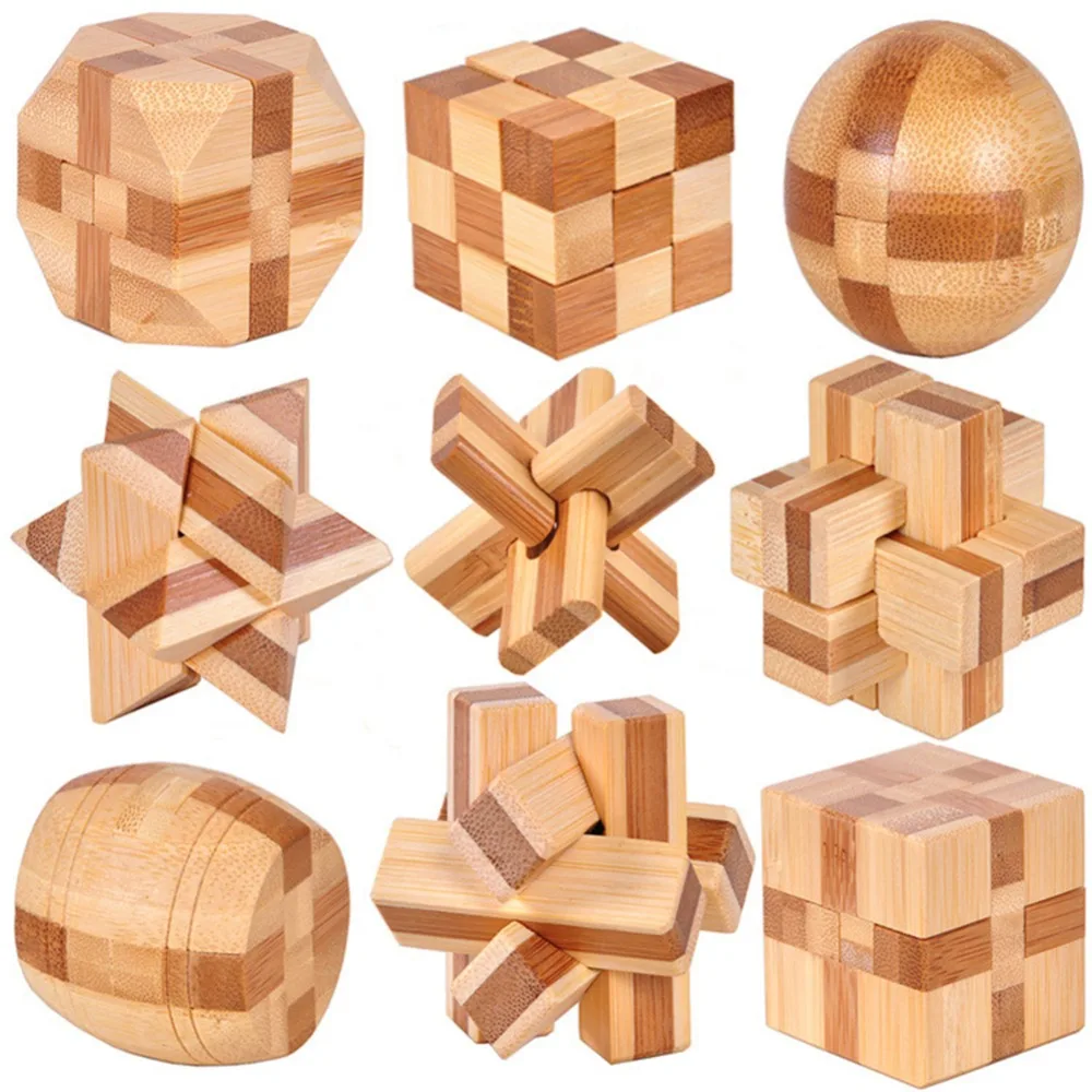 9Styles Classic IQ Wooden Puzzle Mind Brain Intelligence Teasers Burr Puzzles Game Toys for ...