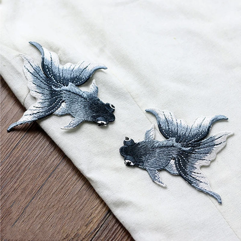 MAXSIN FUN 1 Pc High Quality Embroidery Red Black Fish Patch Clothing ...