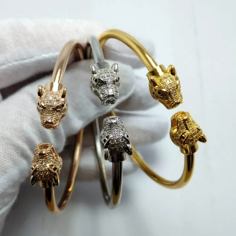New CZ Casting Leopard head open cuff bangle bracelet fashion animal ...