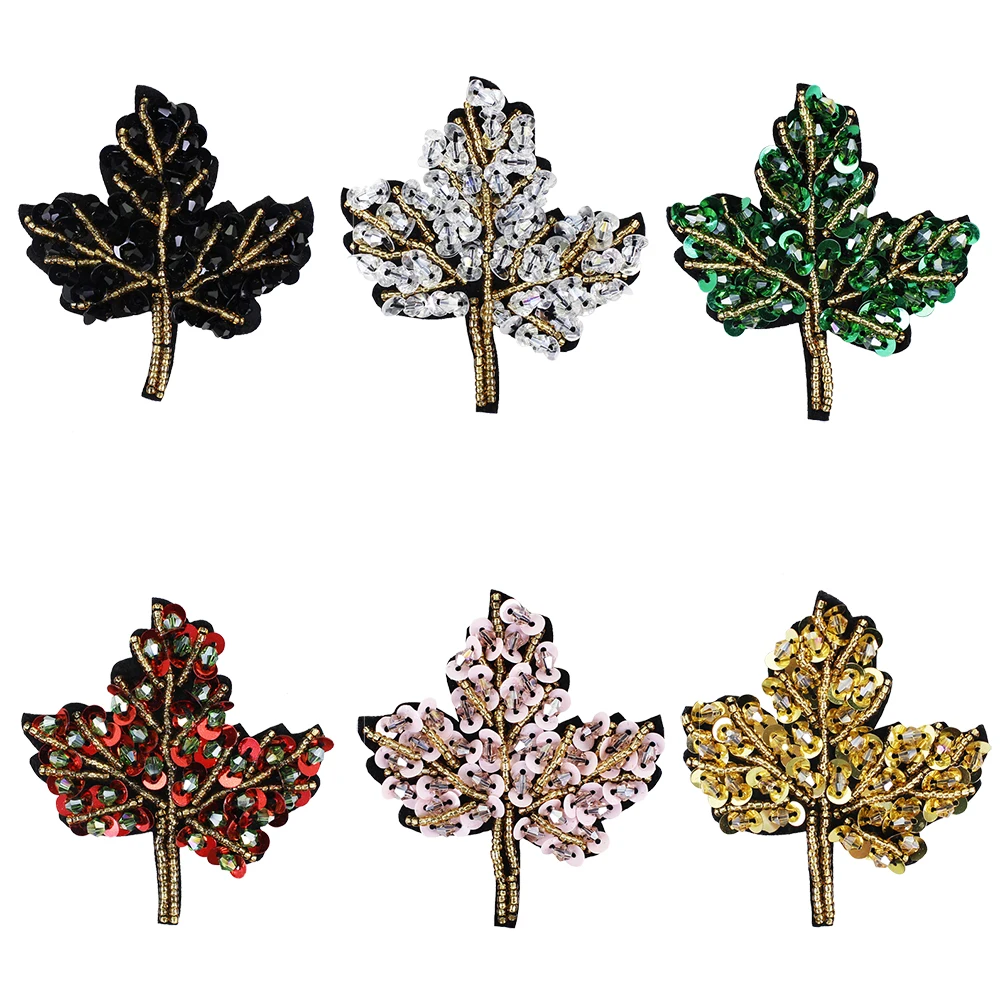 20pieces Beaded Sequin Maple Leaves Patches Applique Applique For Brooches Bags Clothes ...