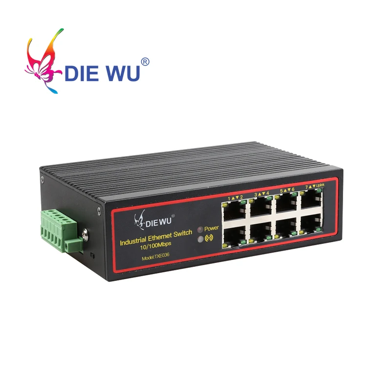 DIEWU 8 Ports Industrial Ethernet Switch 10/100Mbps Network Switch DIN ...