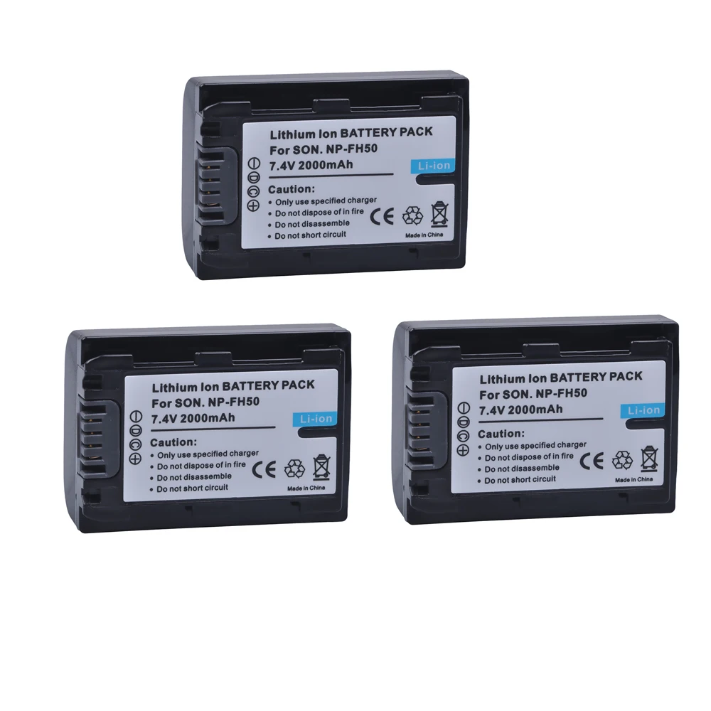 3pcs 2000mah Np-fh50 Np Fh50 Fh50 Camera Batteries For Sony A230 A330 ...