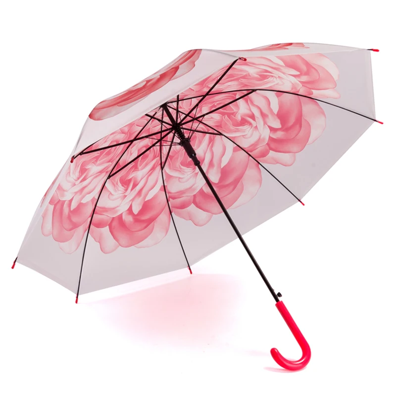 Beautiful flower printed Clear Transparent Rain Umbrella PVC Rain ...