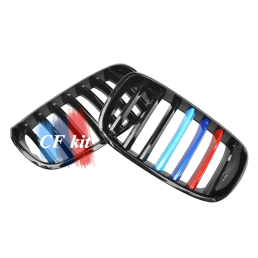 CF комплект гоночных грилей Передняя почка глянцевый черный+ M-color одинарная планка гриль для ...