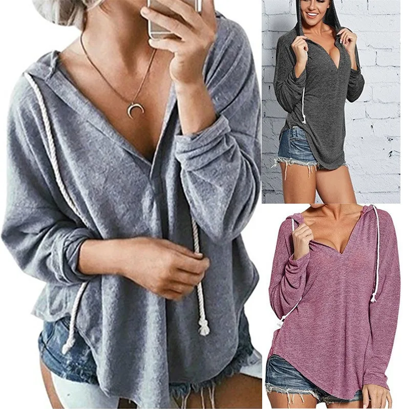 S 2XL women autumn spring t shirt tops lady casual leisure hoodied ...