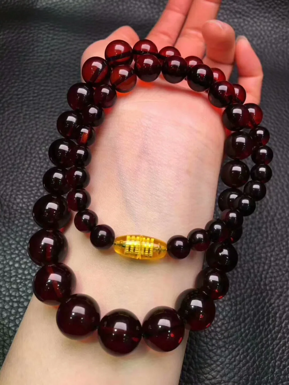 Genuine Natural Blood Red Amber Gemstone Crystal Round Beads Big Size ...