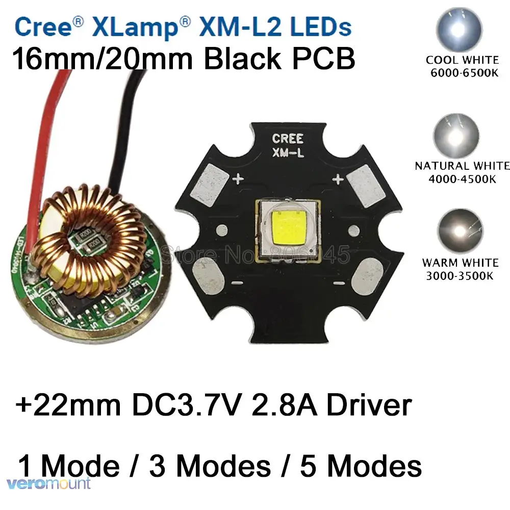 Cree-XM-L2-T6-10W-Cool-White-Neutral-White-Warm-White-LED-Emitter-16mm ...