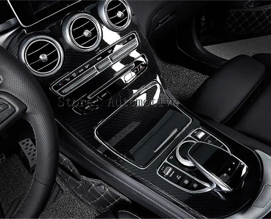 2pcs Abs Plastic Carbon Fiber Style Console Gear Panel Cover Frame Trim ...