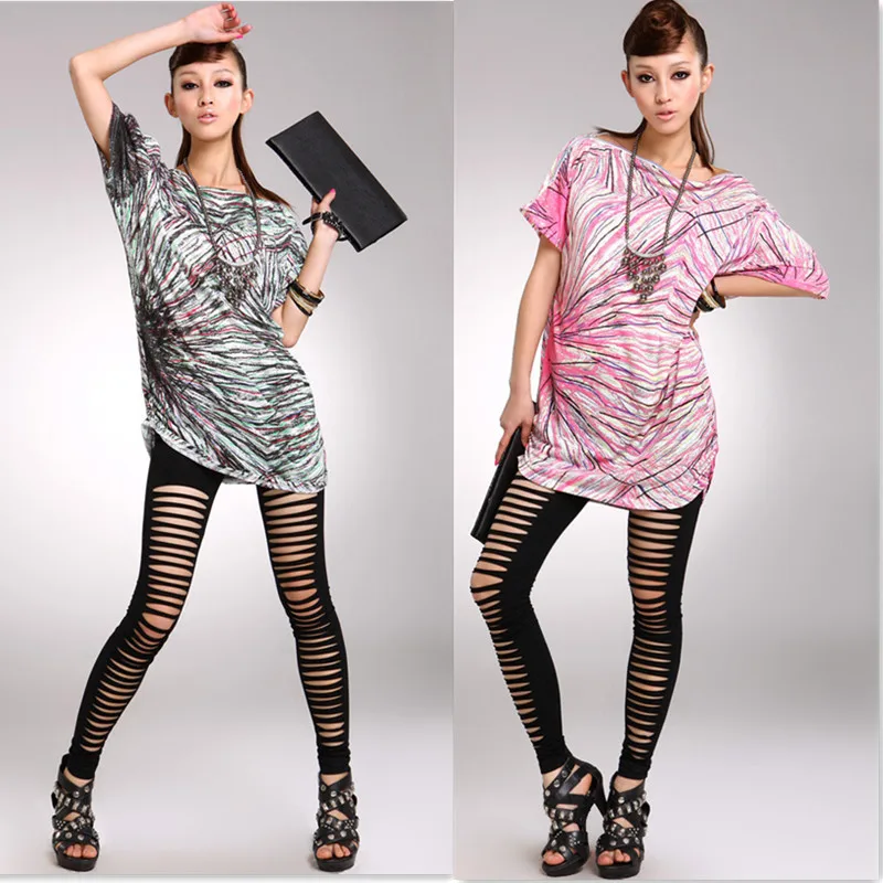 Womens Skinny Stretchy Leggings Gothic Ripped Holes Cut Out Slim