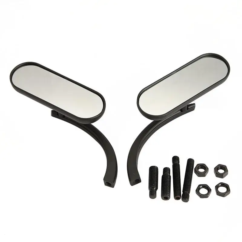 A Pair Black Die Cast Metal Oval Motorcycle Mirrors By Swivel For