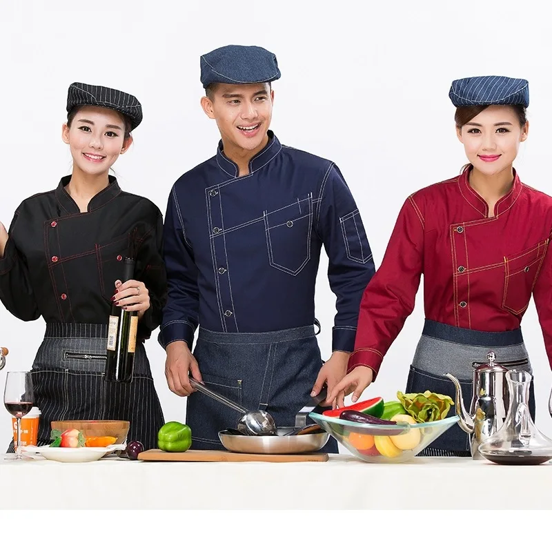 Ropa de Chef de cocina para adultos, uniforme de Hotel de manga larga ...