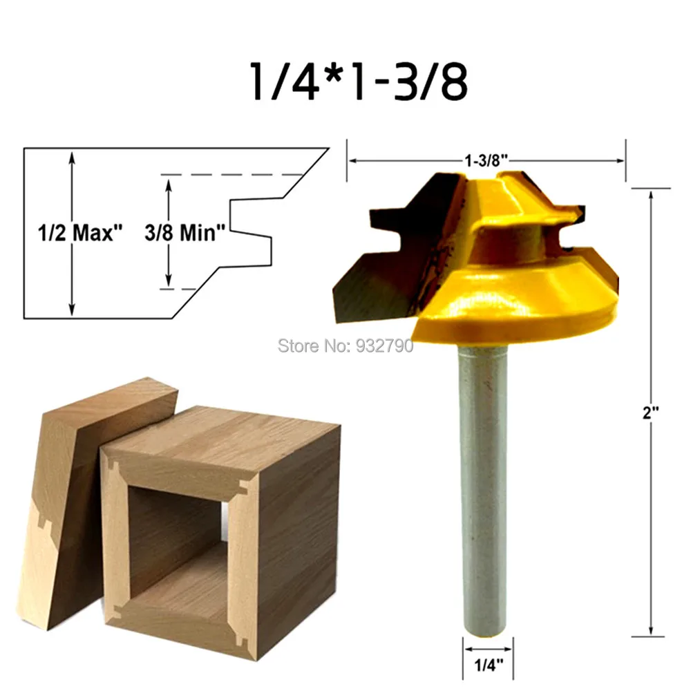 Woodworker Lock Miter Router Bit 45 Degree Width 1 3/8" Woodworking ...