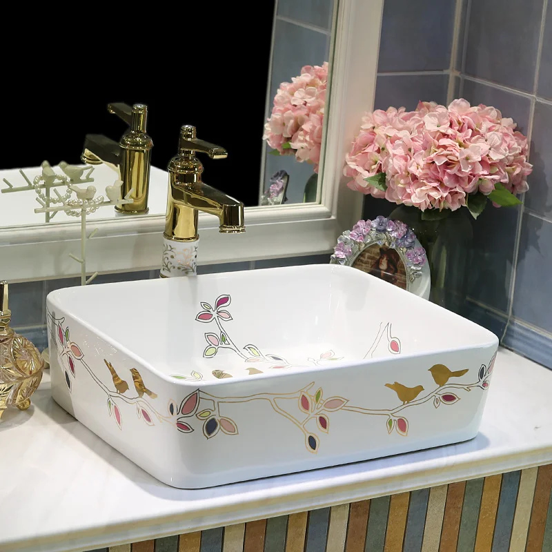 Europe Style Chinese Jingdezhen Art Counter Top Ceramic Washing Basin