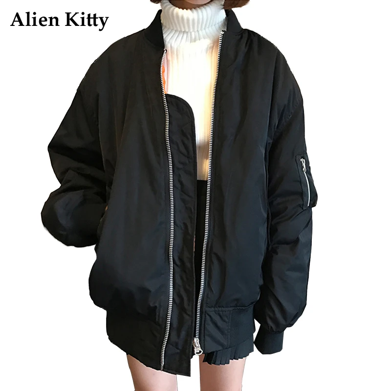 Alien Kitty Winter Thick Warm Women Jacket Solid Stand Collar Zipper ...