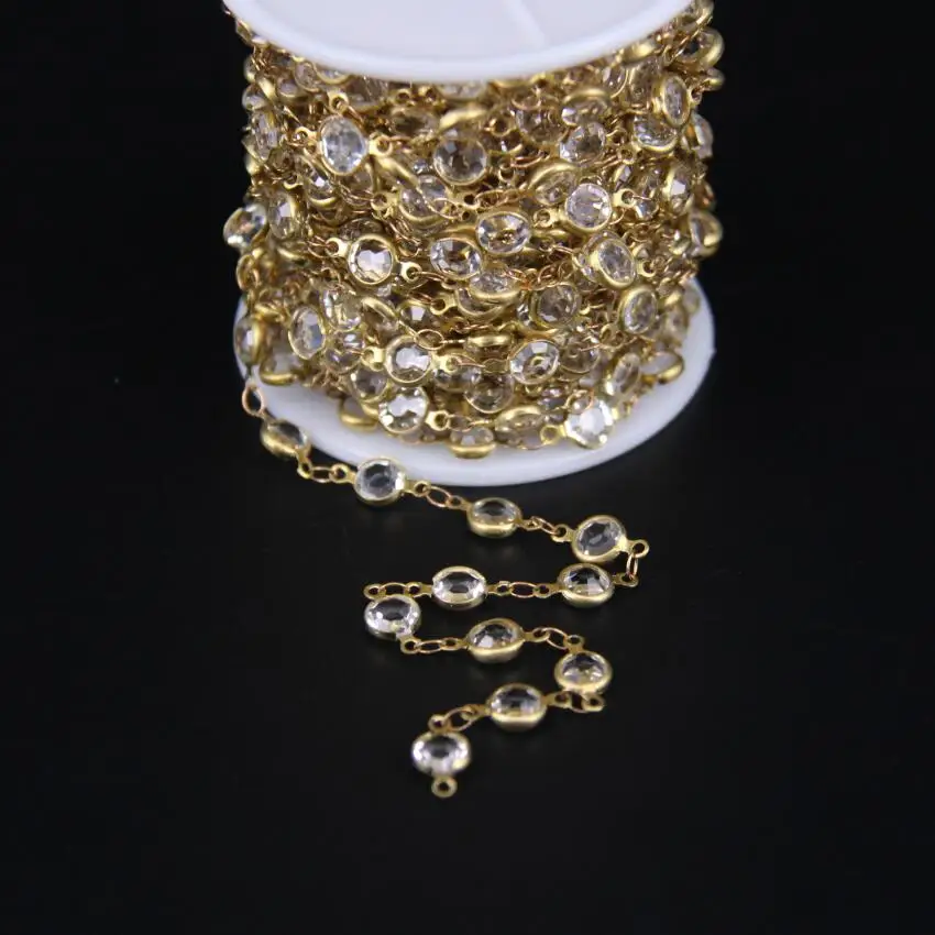 5Meters,Clear Crystal Glass Flat Round bead Rosary Chain,Faceted Coin ...