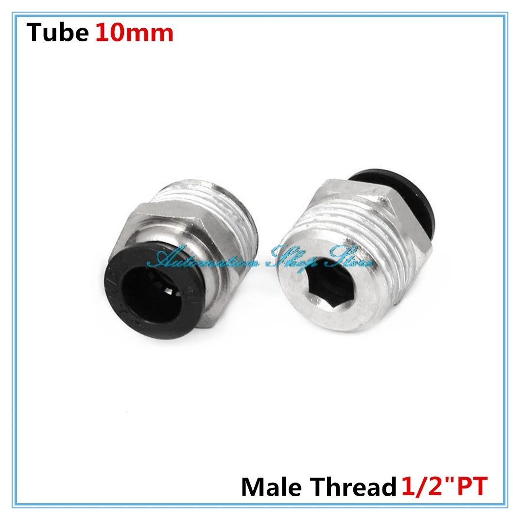 5Pcs Tube 10mm to 1/2" Male Thread Threaded Quick Joint Pneumatic ...