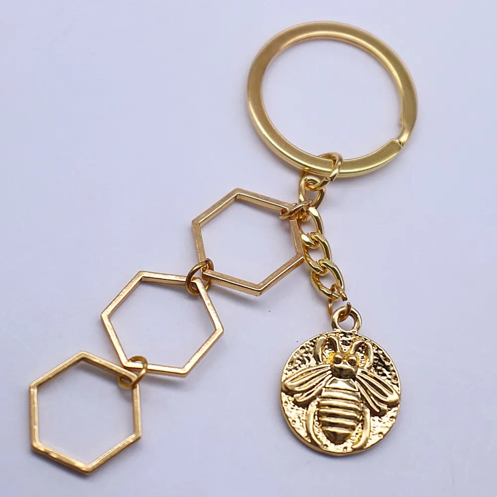 Zinc Alloy Metal Golden Honeybee Queen Bee Honeycomb Charm Key chain ...