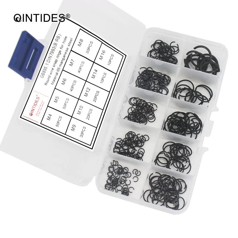 QINTIDES 300 Pieces M4 - M16 Mix Round Wire Snap Rings For Hole ...