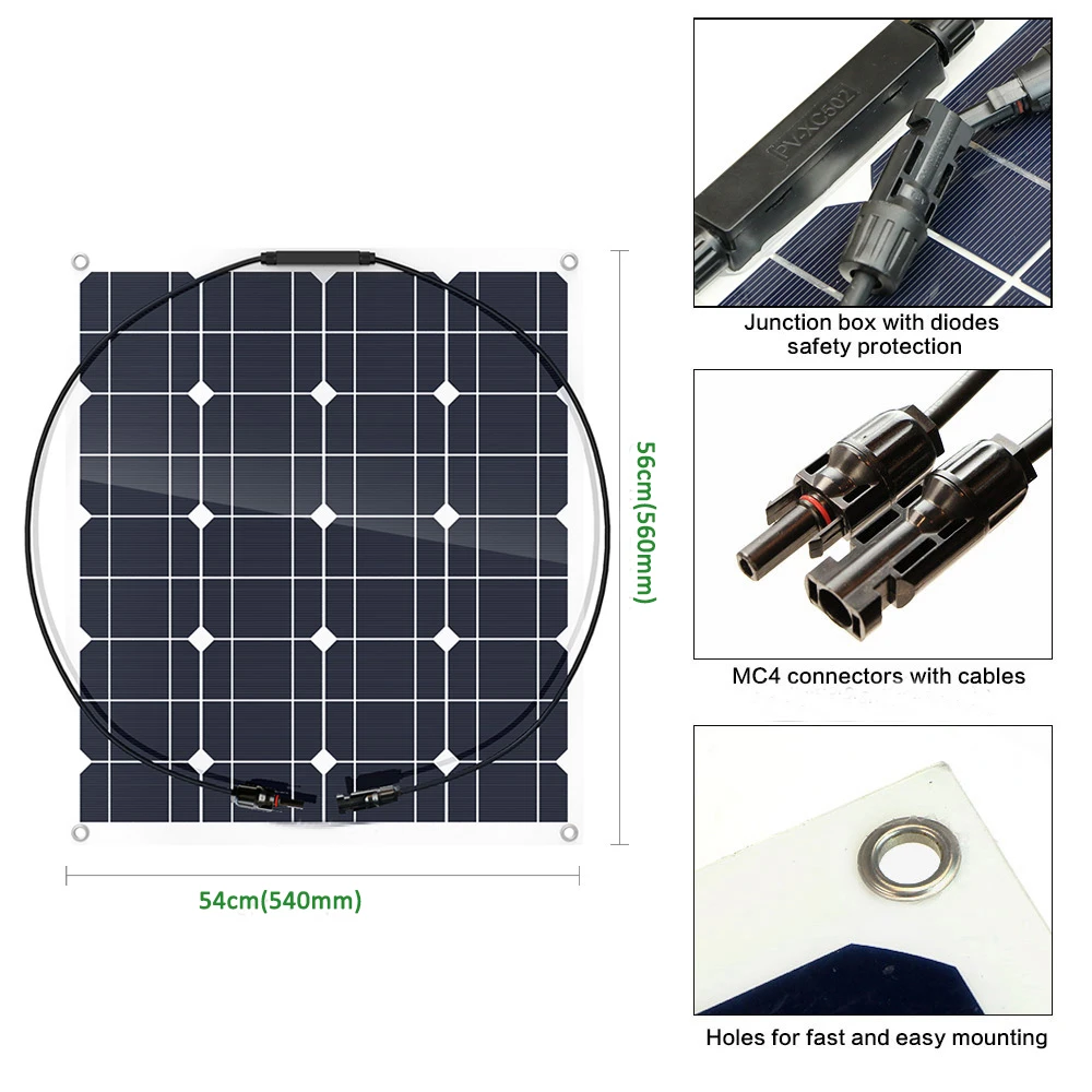 Sunpower flexible solar panel 50w; monocrystalline semi flexible solar ...
