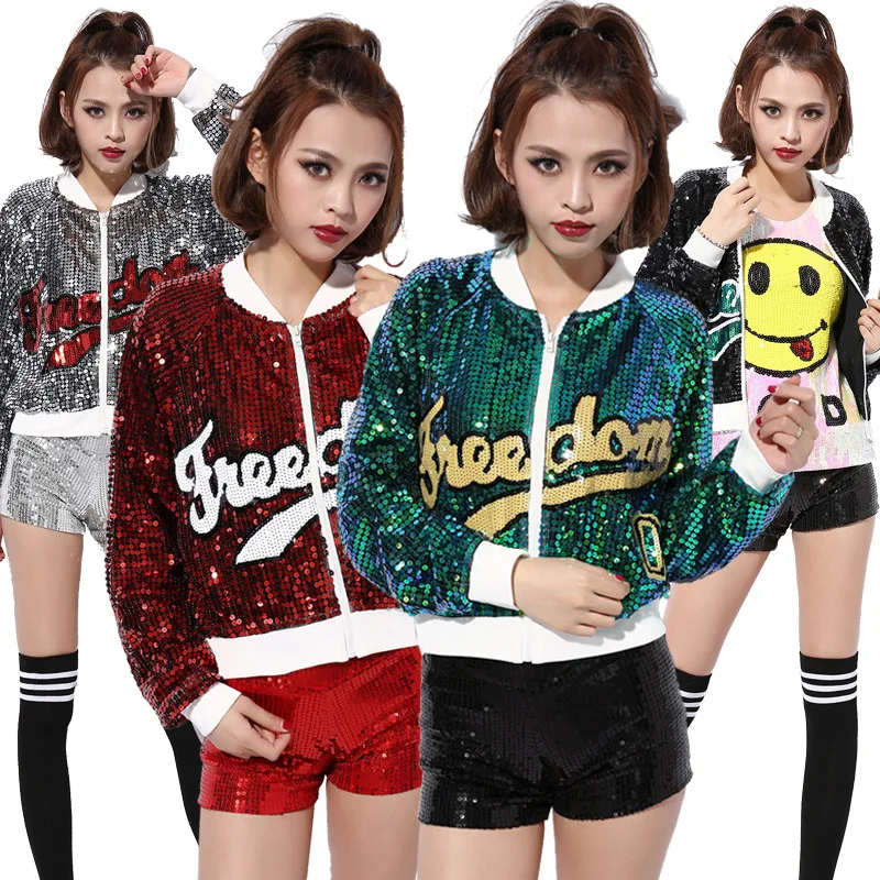 Party Clothes Modern Jazz Dances Tops Ladies Sequin Coat Sexy Hip Hop ...