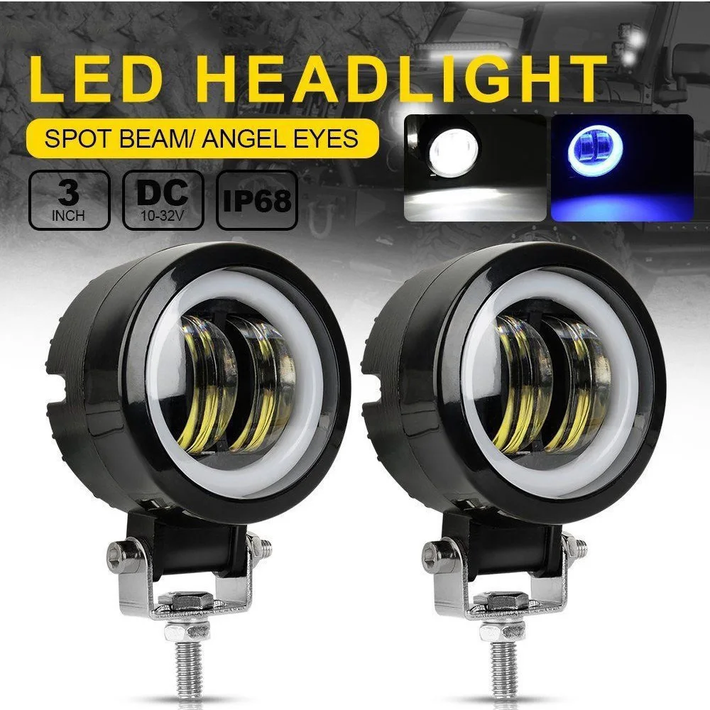 JVISUAL 3 Inch 40W Waterproof Round LED Angel Eyes Light Bar 12V 24V ...