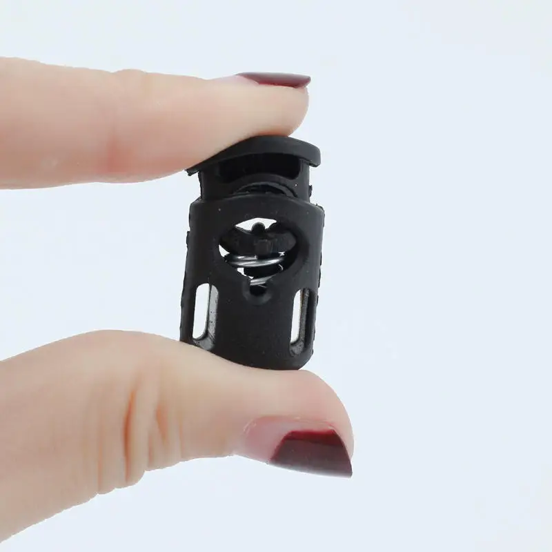 10pcs Black Plastic Toggle Spring Clasp Stop Single Hole Drawstring