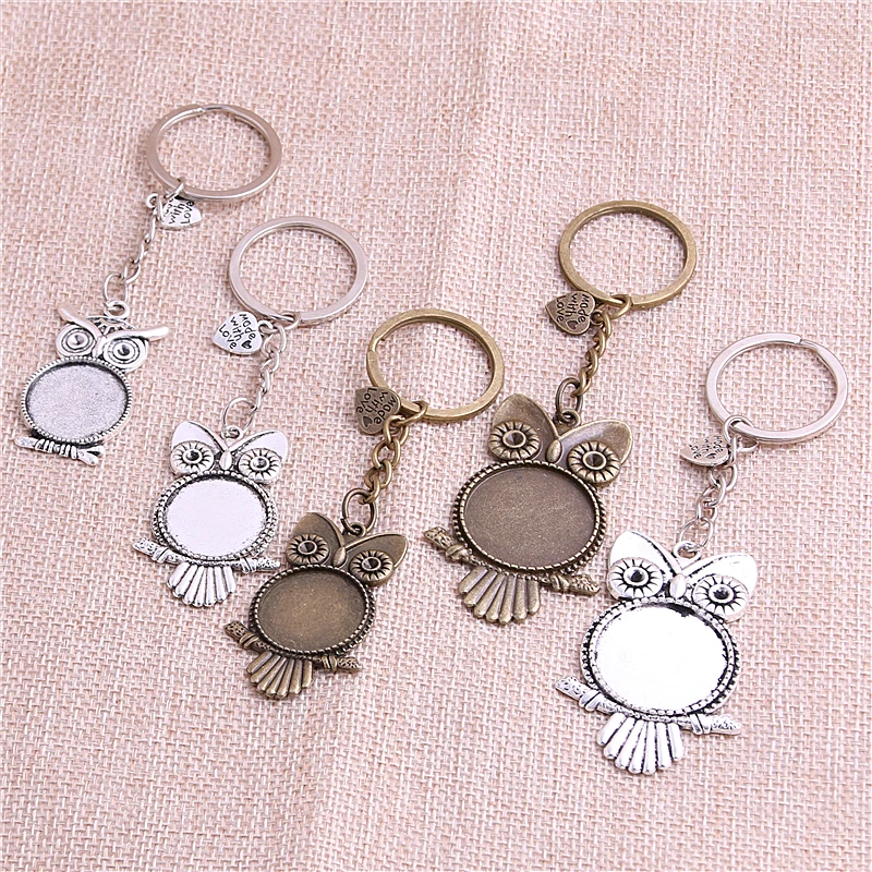 5Pcs-Lot-Metal-Key-Chain-Round-Owl-Cabochon-Setting-DIY-Vintage ...