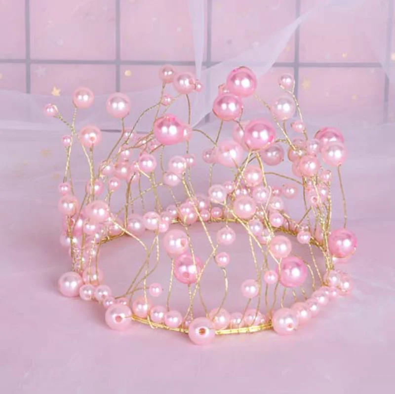 Princess Shiny Handmade Pearl Crown Headdress Cake topper wedding bride ...